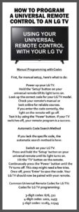 How to Program a Universal Remote Control to an LG Television - Codes ...